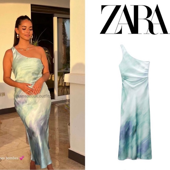 Zara | Dresses | Zara New Woman Ss23 Greens Draped Satin Dress ...